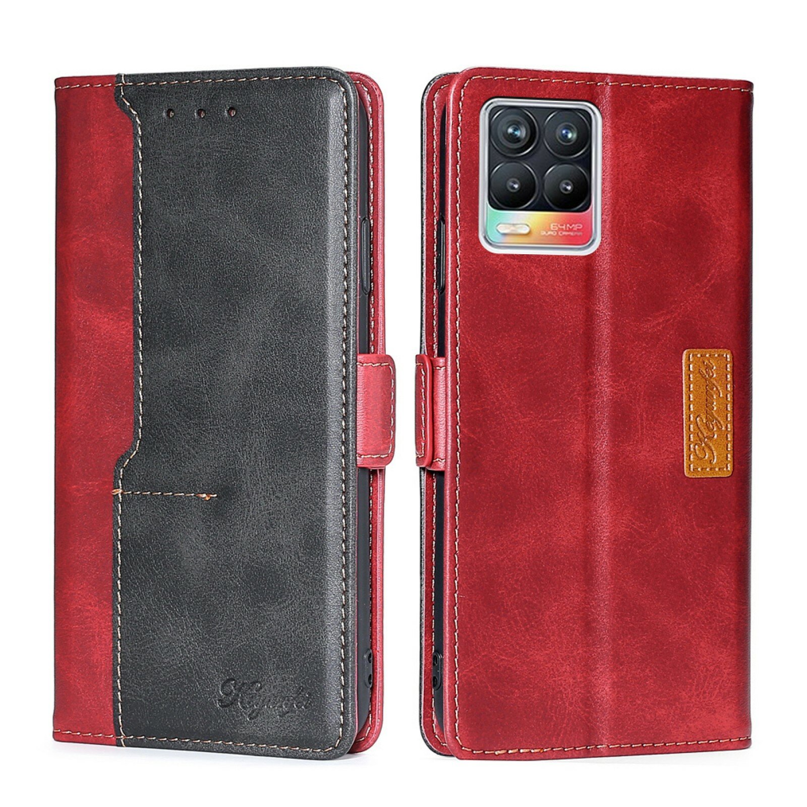 Чехол-книжка MyPads для Realme 8 и Realme 8 Pro с магнитным закрытием, черно-красный