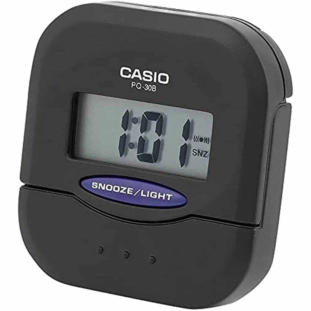 Будильник Casio PQ-30B-1D, полимерный, арабские цифры, подсветка, чёрный