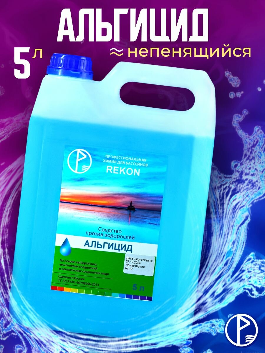 Альгицид для бассейнов против водорослей и зелени непенящийся пролонгированного действия, 5 л Химия для бассейна REКON