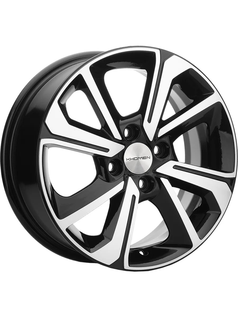 Литой диск Khomen Wheels KHW1501, для Rio и Solaris, алюминиевый, черный с полировкой, 15"