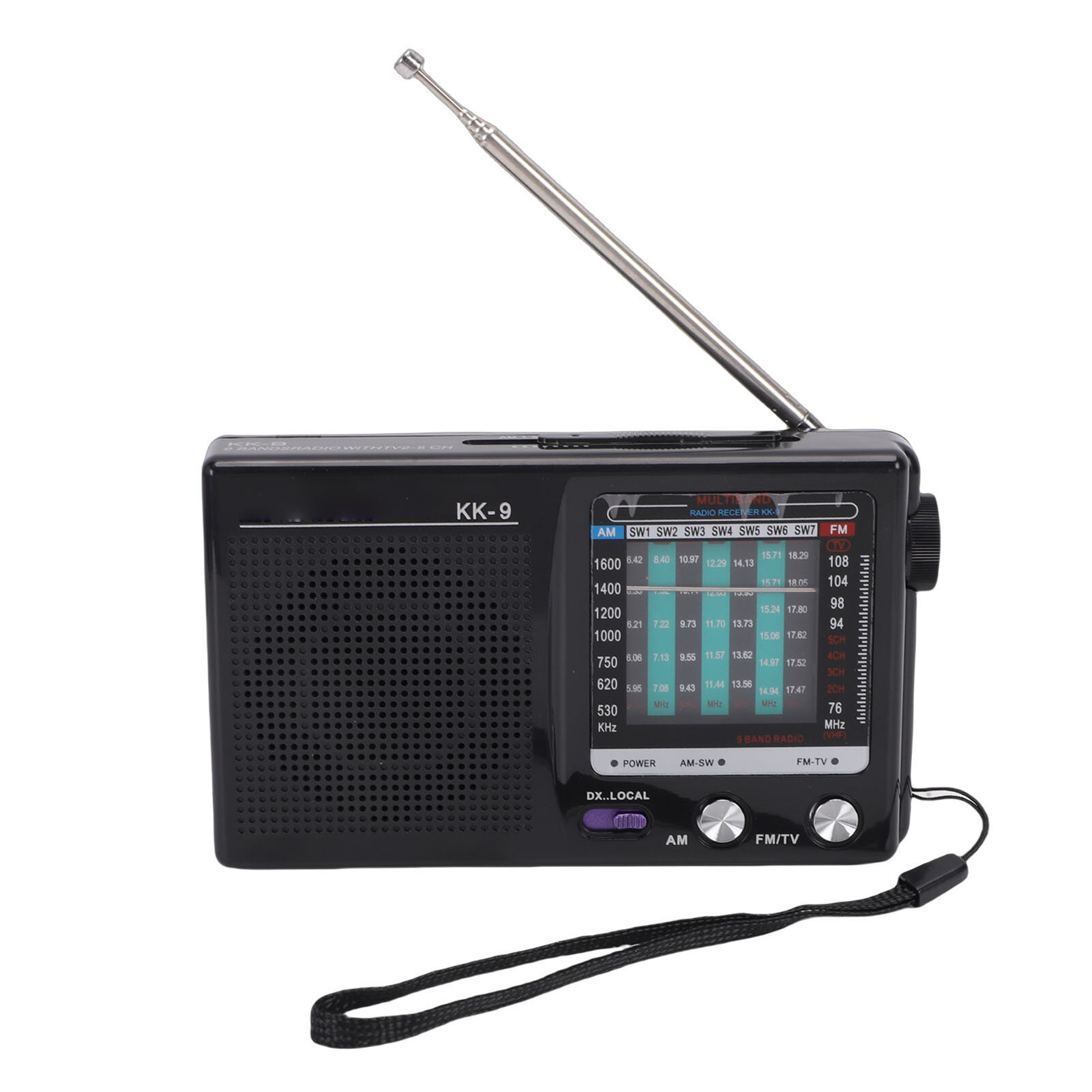 AM FM SW WB Radio Портативное Коротковолновое Радио с Разъемом для Наушников 3,5 мм для Пеших Прогулок Черный