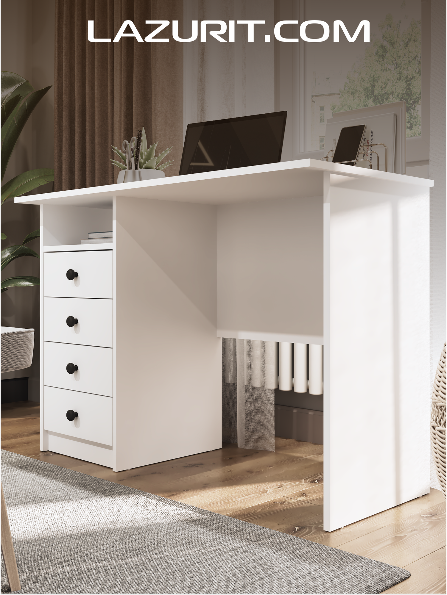 Стол письменный для школьника белый Lazurit Rocco 110х48х76 стол компьютерный с ящиками и полкой 110х48х76 см