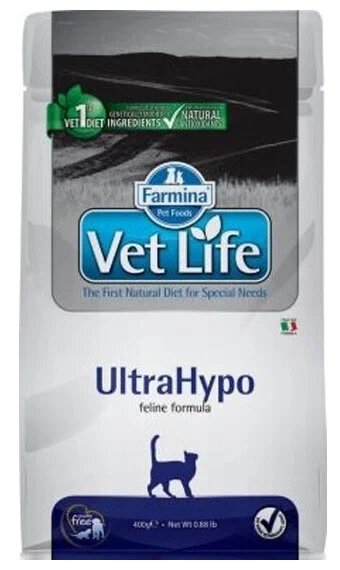 Сухой корм Farmina VetLife UltraHypo для кошек при пищевой аллергии 400 гр