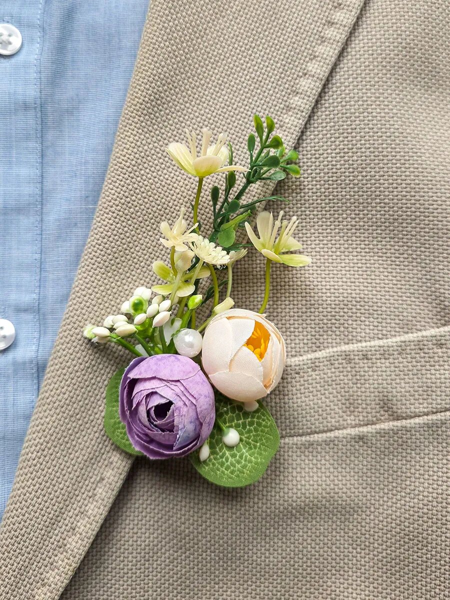 Бутоньерка для жениха для костюма пиджака или на рубашку, на булавке, свадебный цветок