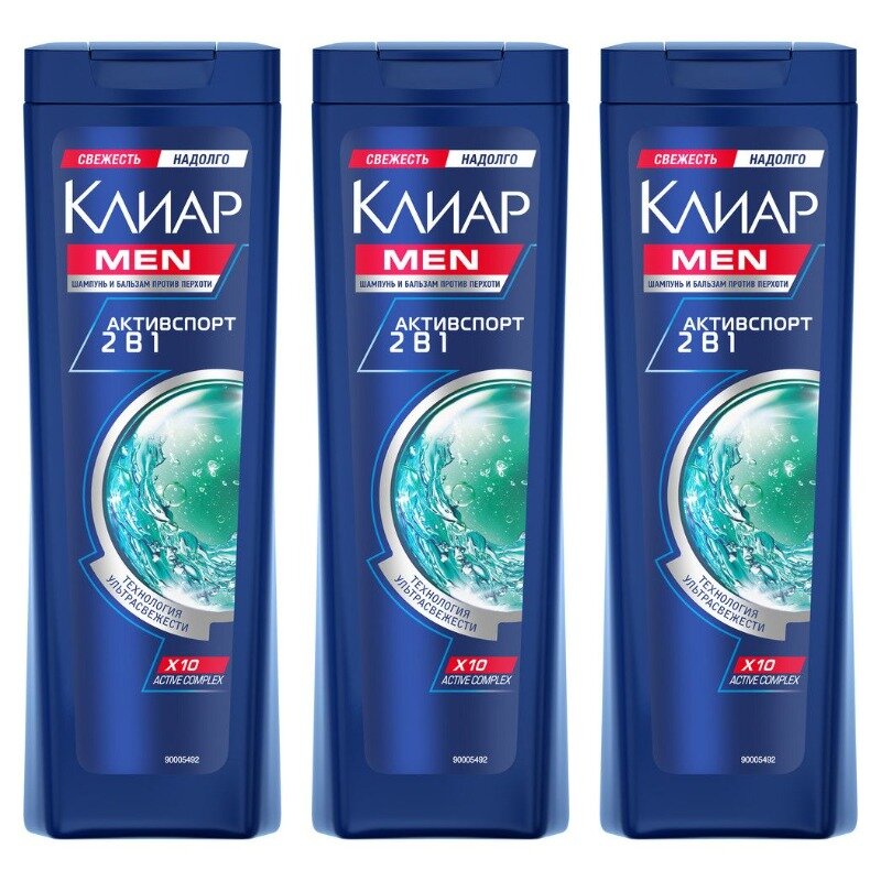 Клиар Шампунь Men 2в1 Активспорт, 400 мл, 3 уп