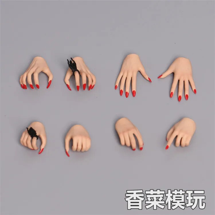 Сменные руки для фигурок 1/6, бледная кожа, Red Nails