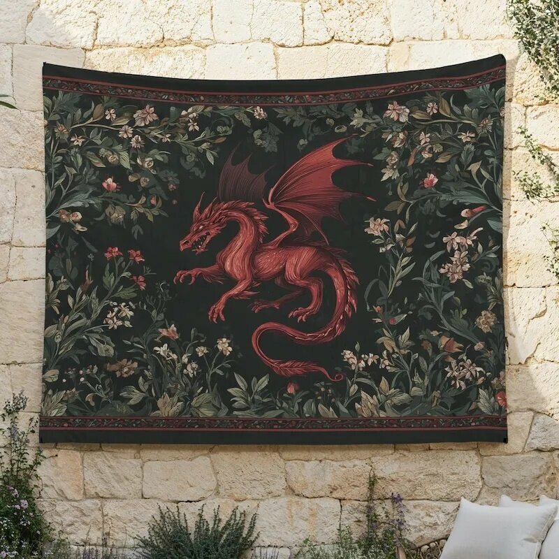 TATB Гобелен "Красный дракон средневековый дракон", 75х100 см, 11x11