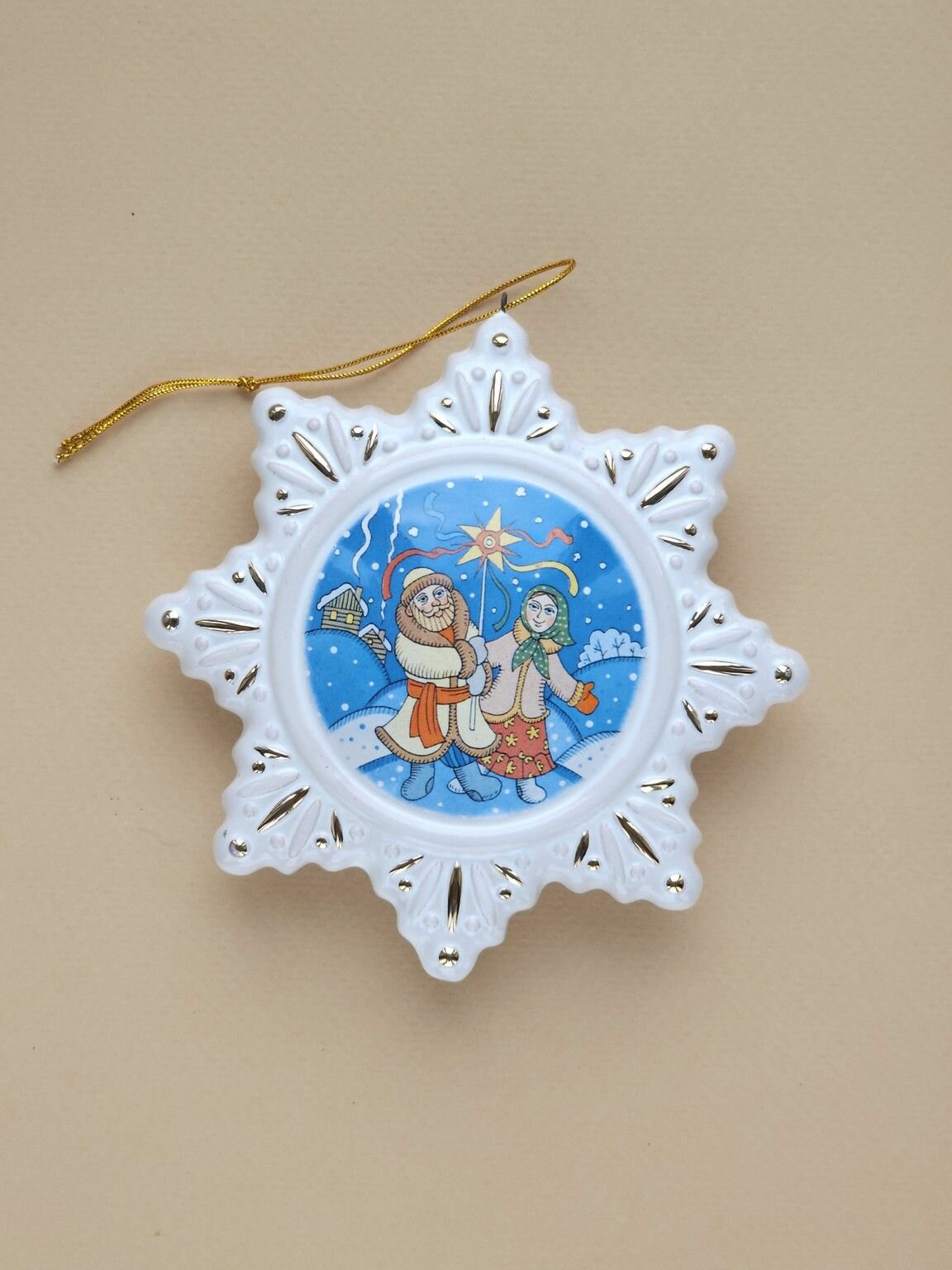 Ёлочная игрушка "Снежинка". Ярославская майолика. Керамика ручной работы. Сделано в России.