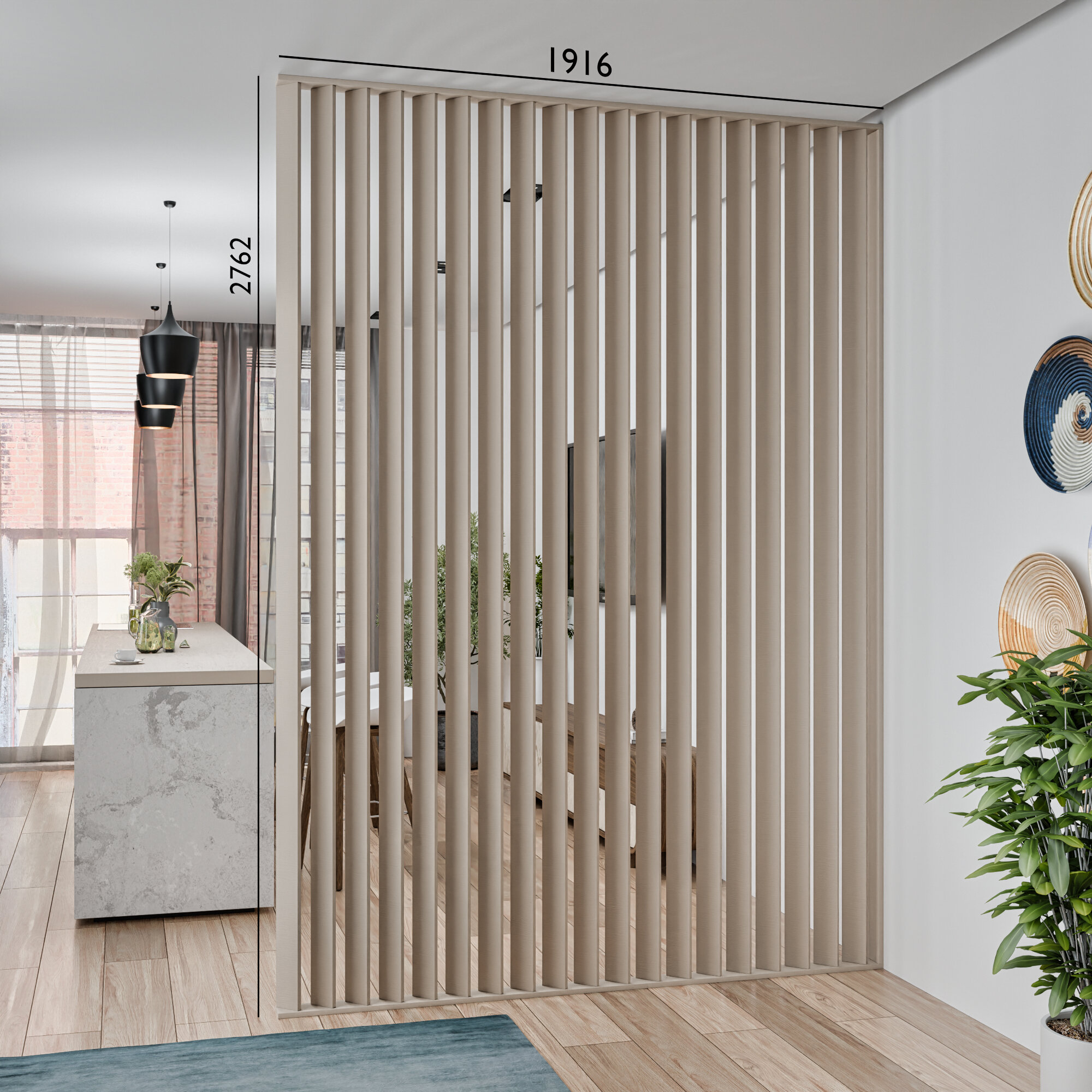 Реечная перегородка для зонирования комнаты, рейки, цвет Кашемир