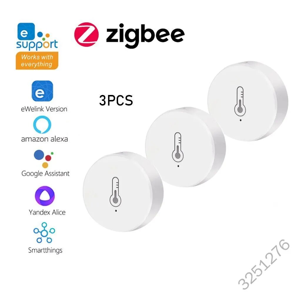 Датчик умного дома Ewelink Zigbee3.0 для температуры и влажности, 3шт, совместим с Alexa, Google Home