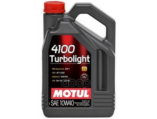 MOTUL Масло моторное полусинтетическое 4 л - 4100 TURBOLIGHT 10W40 API SL/CF, ACEA A3/B4 VW 501.01/505.00, TECHNOSYNTHESE