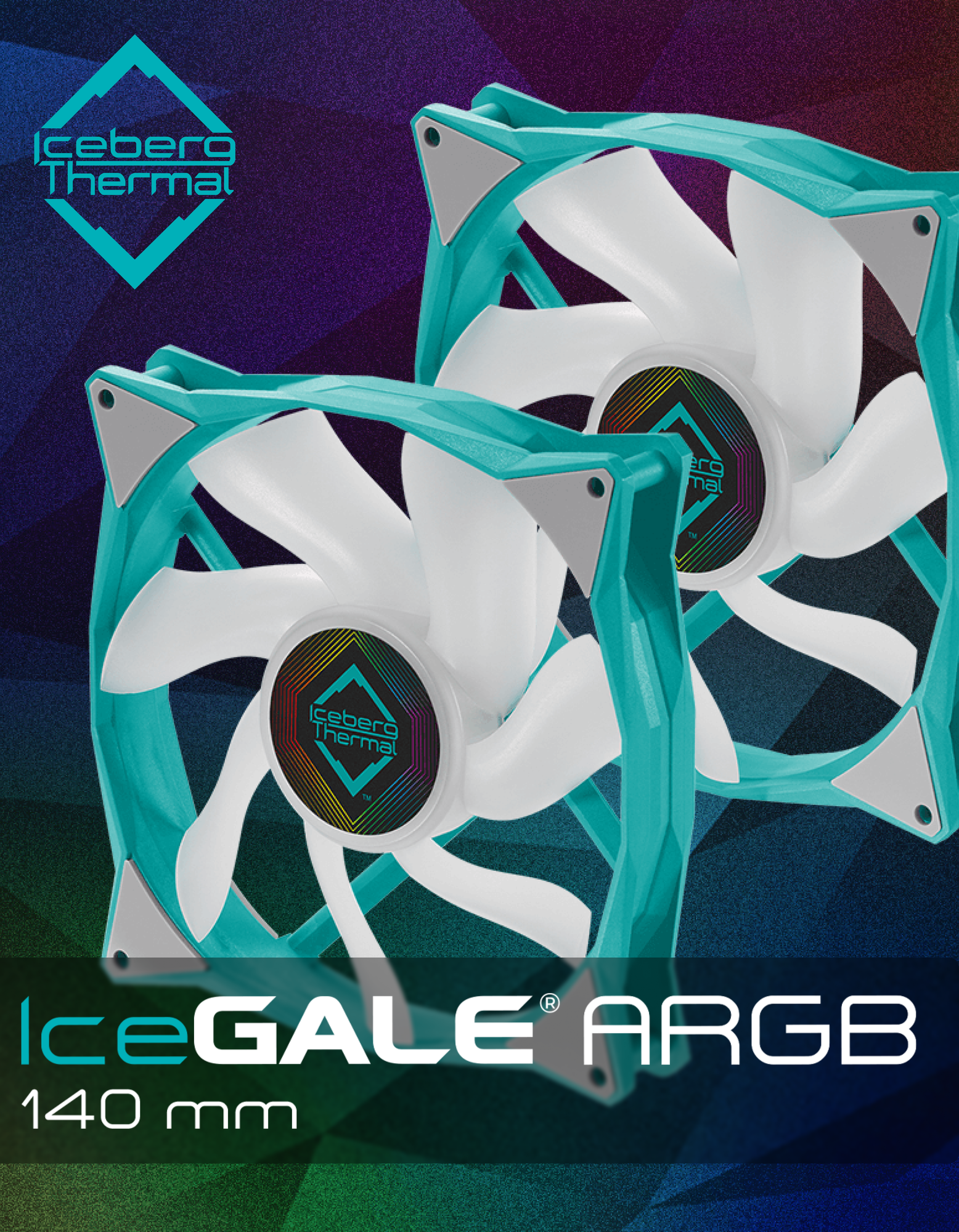 Вентиляторы для корпуса Iceberg Thermal IceGALE 140 A-RGB Teal, 2 шт.