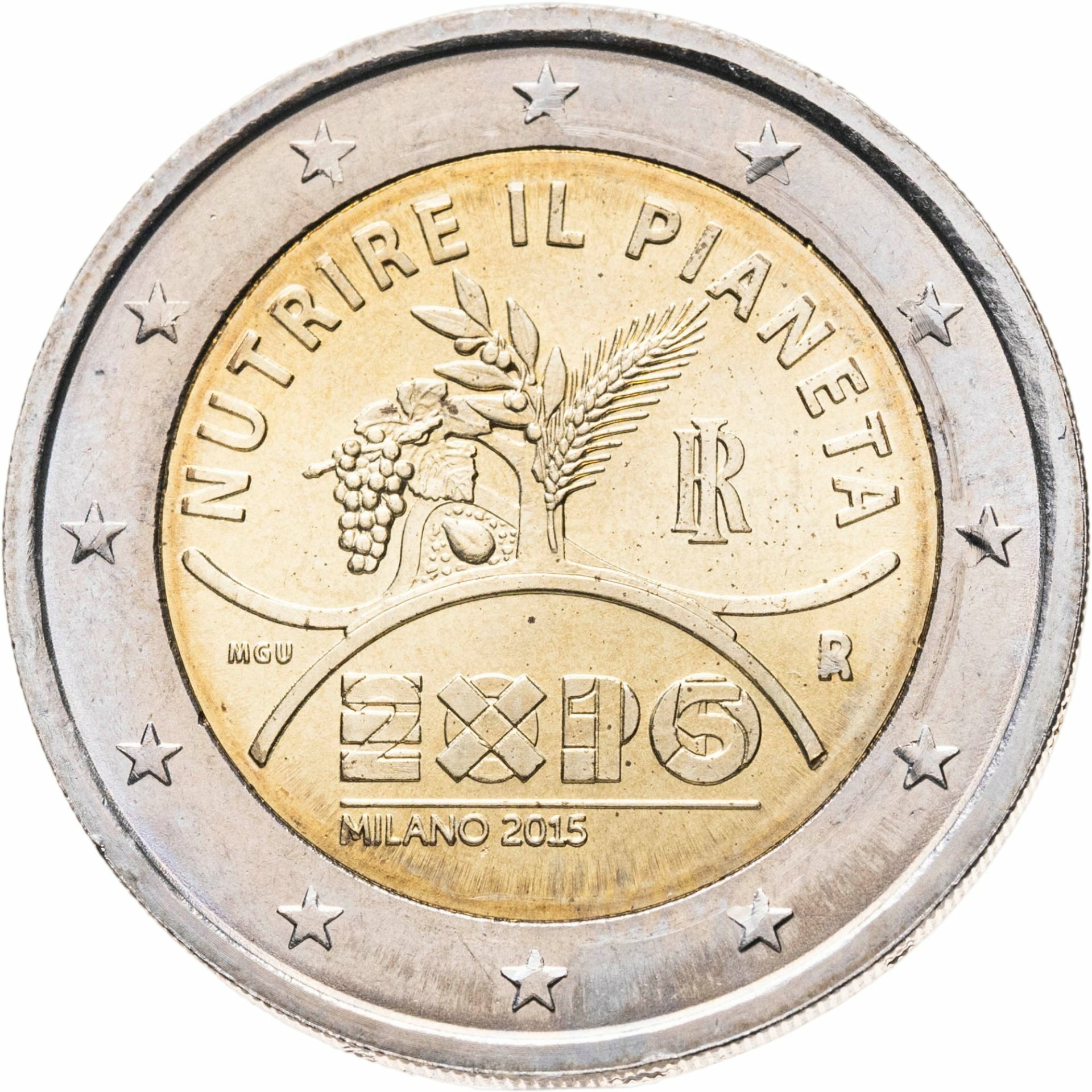 Италия 2 евро 2015 "Всемирная выставка EXPO-2015 в Милане", Биметалл, в сохранности UNC