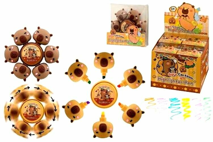 Набор текстовыделителей Basir 6 цветов, "Капибара", в виде спиннера MD-607