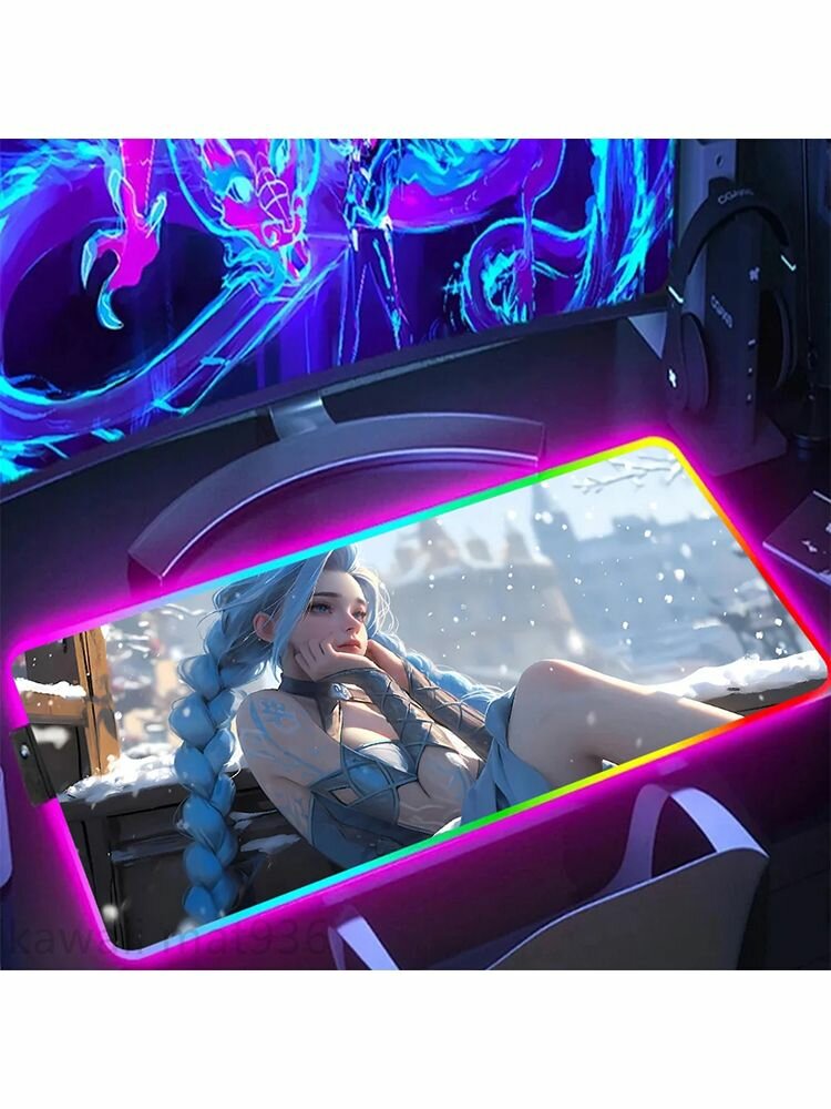 Игровой коврик Jinx League of Legends RGB LED, нескользящий, 40 см x 90 см