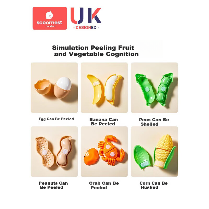 Scoornest детский игрушечный нож для фруктов - набор для ролевой игры с овощным ножом Цвет：Набор фруктов и овощей - Qie