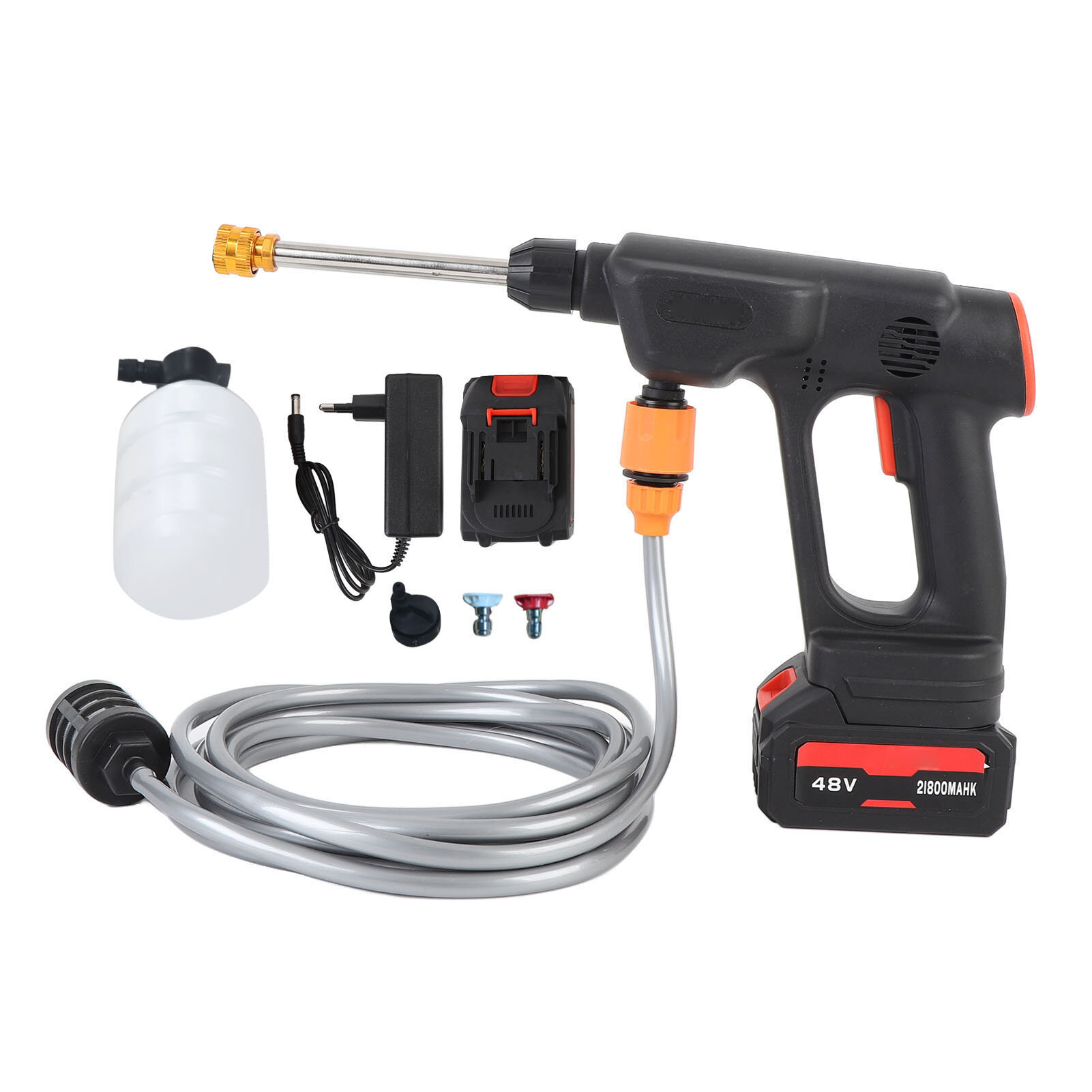 Аккумуляторная портативная мойка высокого давления 900 PSI с двумя аккумуляторами 21,8 Ач и насадкой 6 в 1 для пола автомобиля. Вилка европейского стандарта.