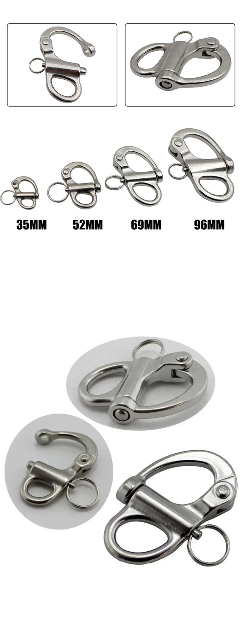 Яхтенный карабин-самосброс, нержавеющая сталь, 35мм