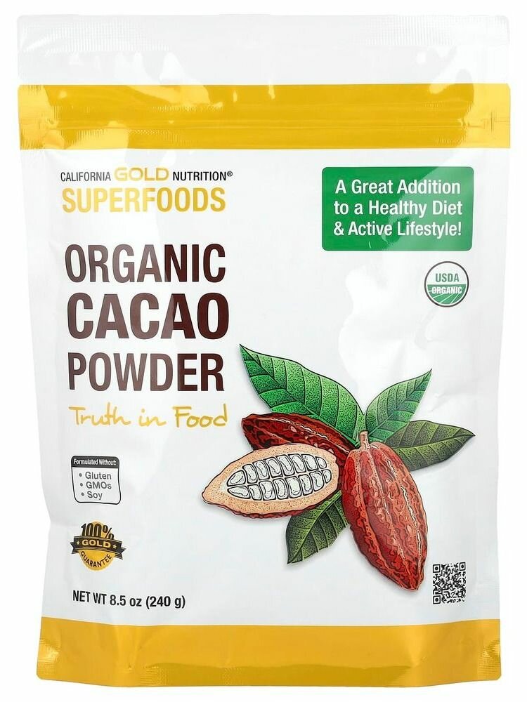 Органический какао-порошок, 240 г (8,5 унции), Superfoods
