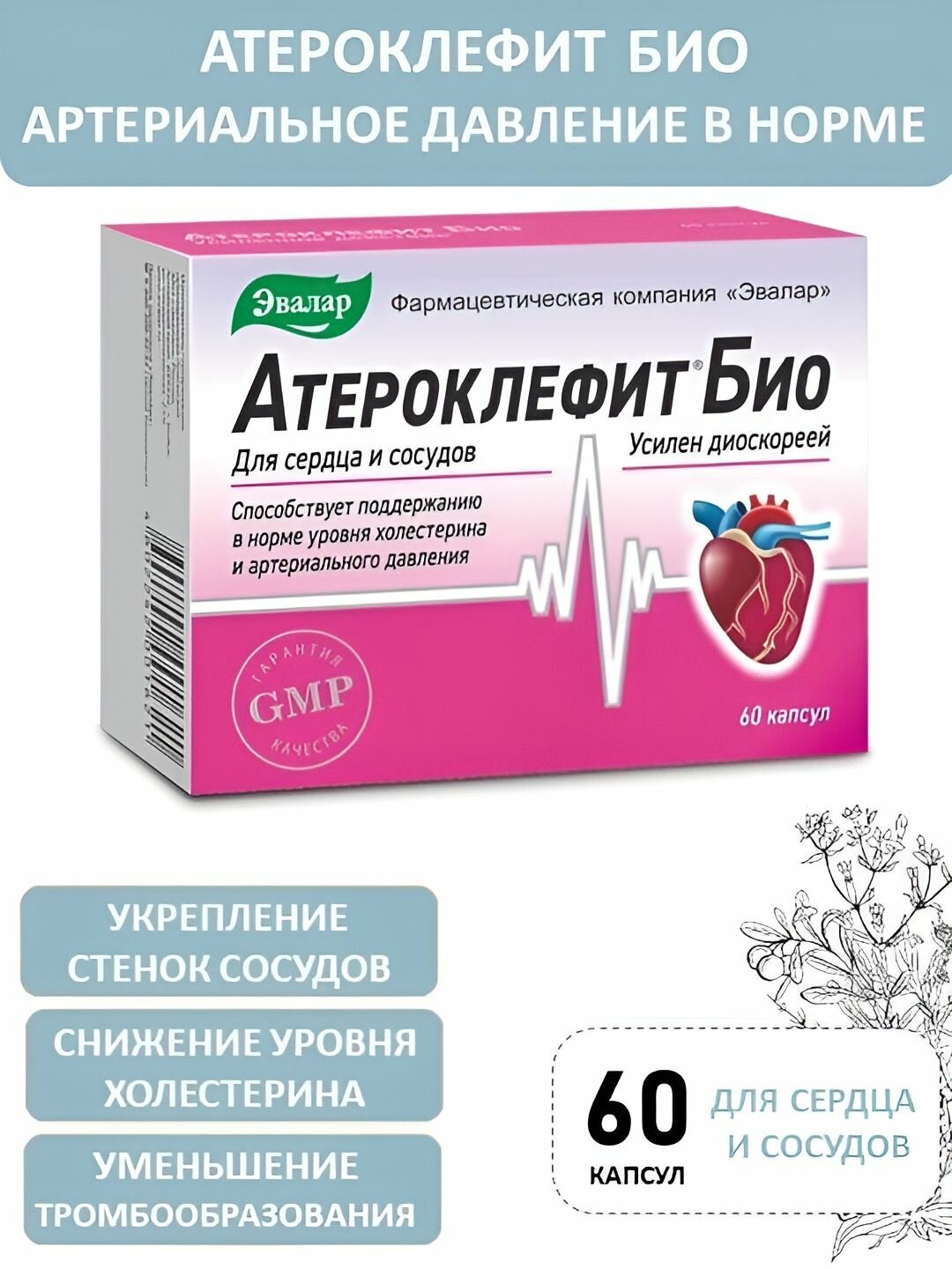 Атероклефит БИО, капсулы с массой содержимого 0,25 г №60х1 уп.