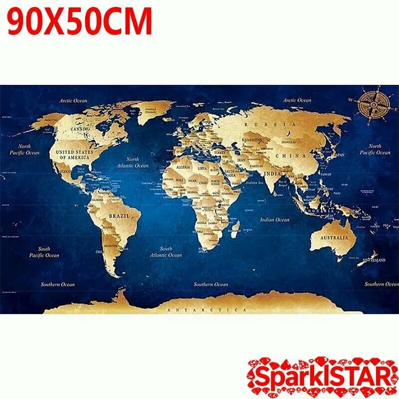 Алмазная мозаика / Граффити Карта мира / Бриллиантовая вышивка / Подарки ручной работы / холст 90x50 см(без подрамника, без рамки)