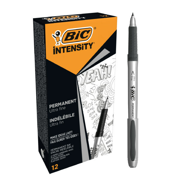 Перманентный маркер BIC INTENSITY ультратонкий черный уп. 12 шт.