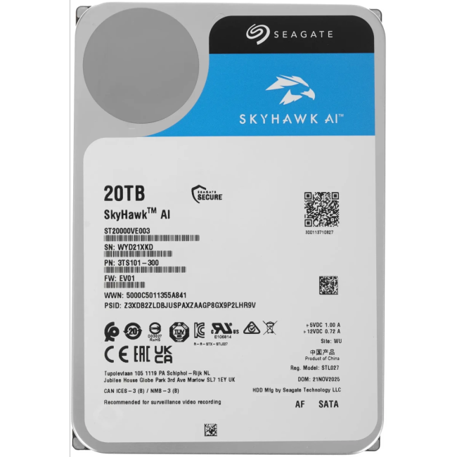 SkyHawk AI ST20000VE003 20 Тб 7200 оборотов/мин SATA 6Gb/s (SATA-III) 3.5" 512 Мб