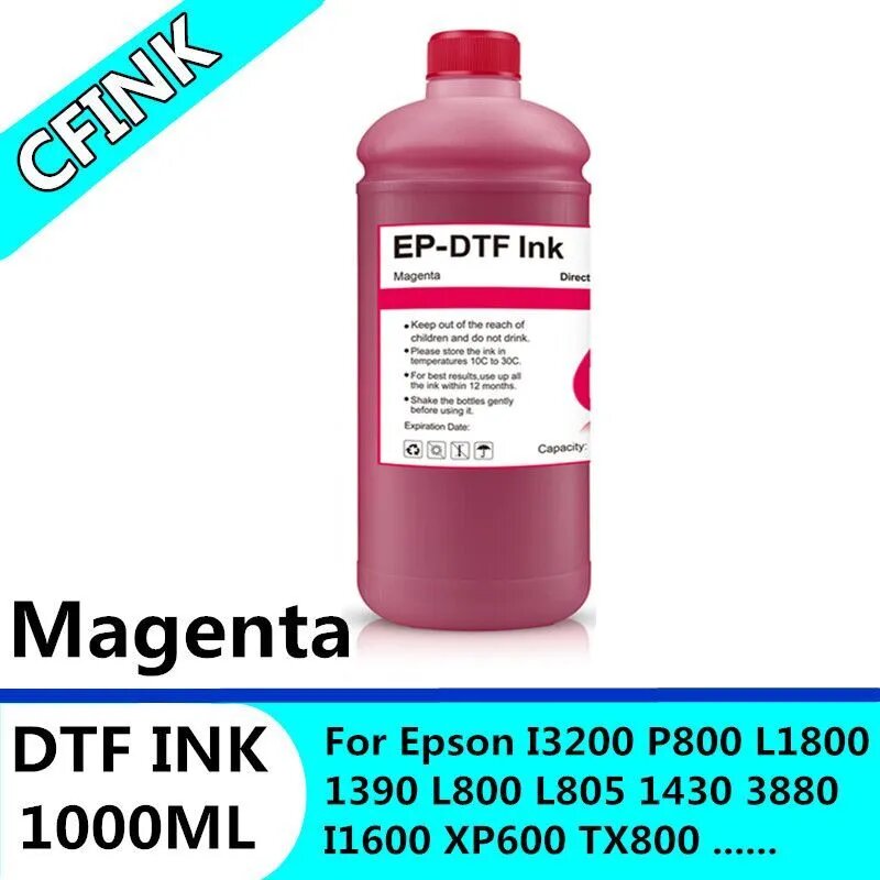 Чернила DTF чернила, EPSON i3200 R330 L800 L805 Принтер, совместимый, Пурпурный (magenta), 1 шт