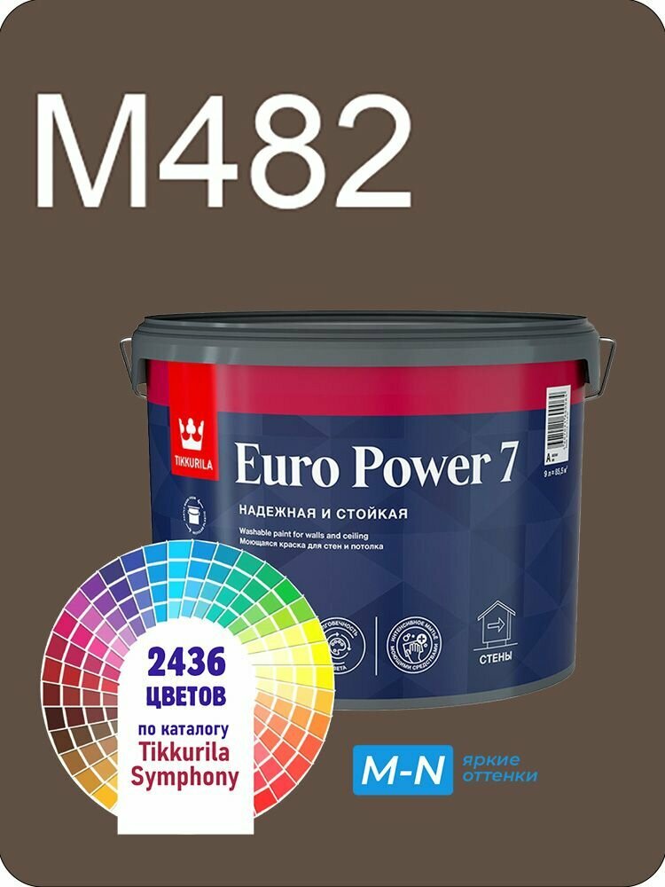 Краска для стен и потолков Tikkurila Euro Power 7 9л. яркие оттенки M482