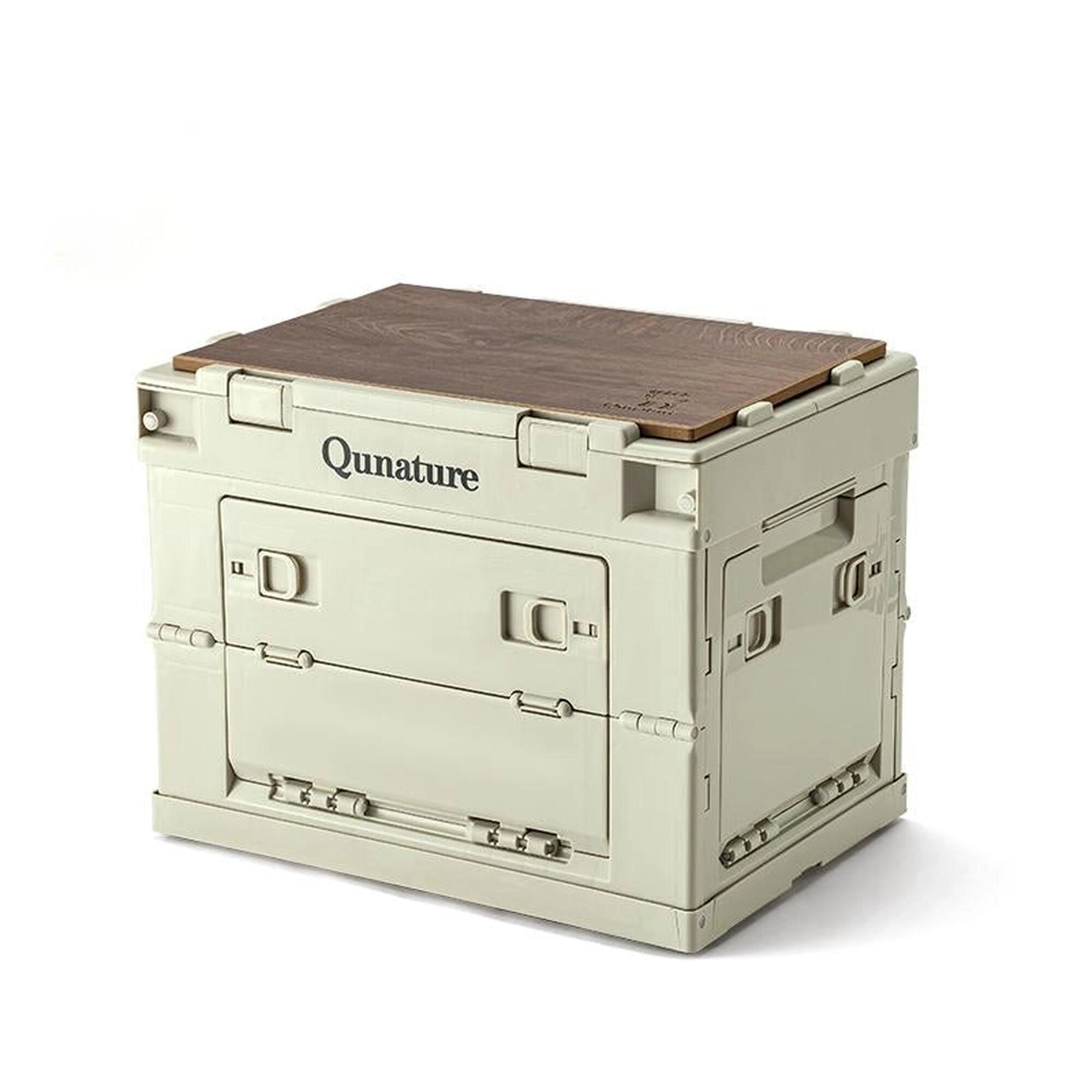 Decathlon Кемпинговый ящик-столик Qunature 053004 - размер 36 х 25.5 х 27 см, объем 26 л, макс. нагрузка до 50 кг, складной. Цвет кремовый/коричневый
