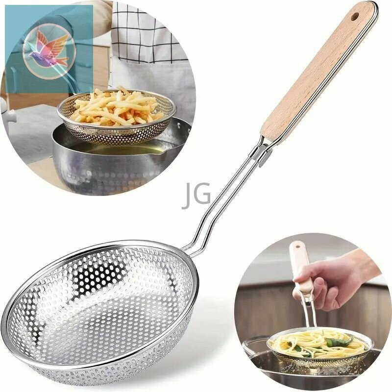 Металлический дуршлаг с сетчатым ситом из нержавеющей стали, шумовка-ложка