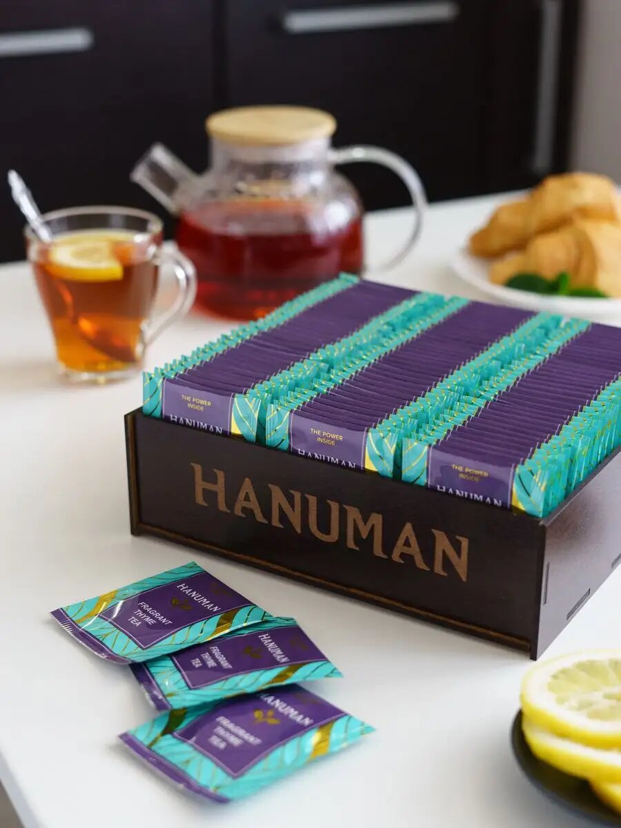 Подарочный набор чая Hanuman "Черный чай с чабрецом", 100 пакетиков