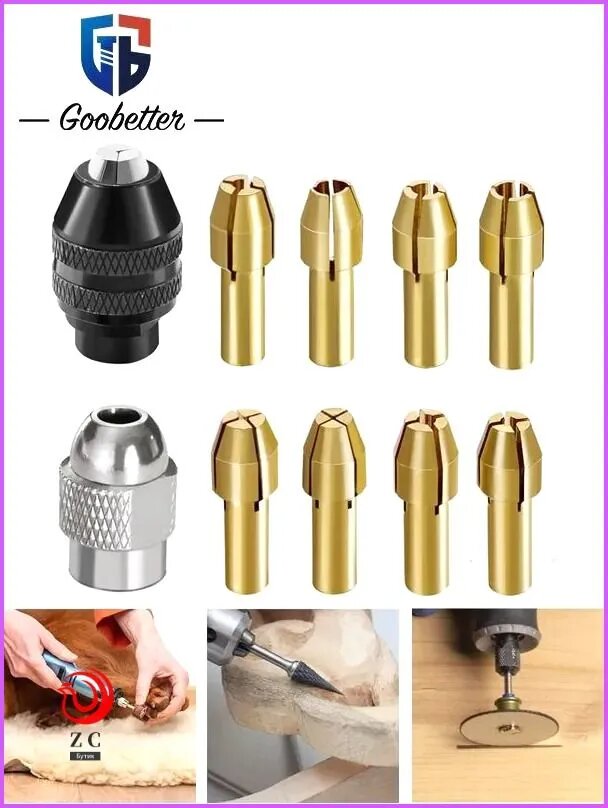 Набор цанговых патронов Dremel для мини-дрели, замена от 1/32 до 1/8 дюймов, 10 шт, с латунными безключевыми патронами
