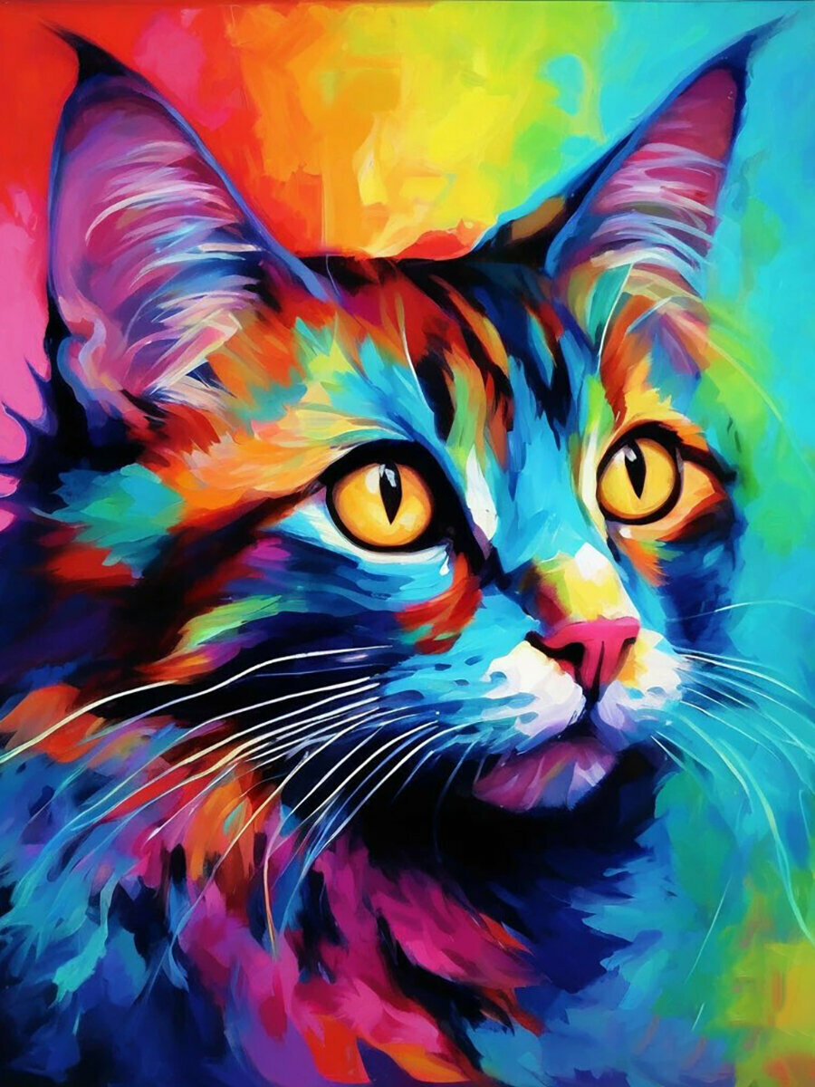 Картина по номерам "Разноцветный котик", хлопковый холст на подрамнике 40х50 см, акрил, 000 Art Hobby Home