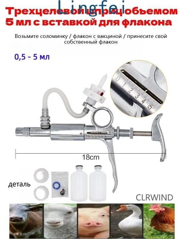 Регулируемый автоматический инъектор 5 мл, Соедините соломинку / флакон с вакциной / принесите свой собственный