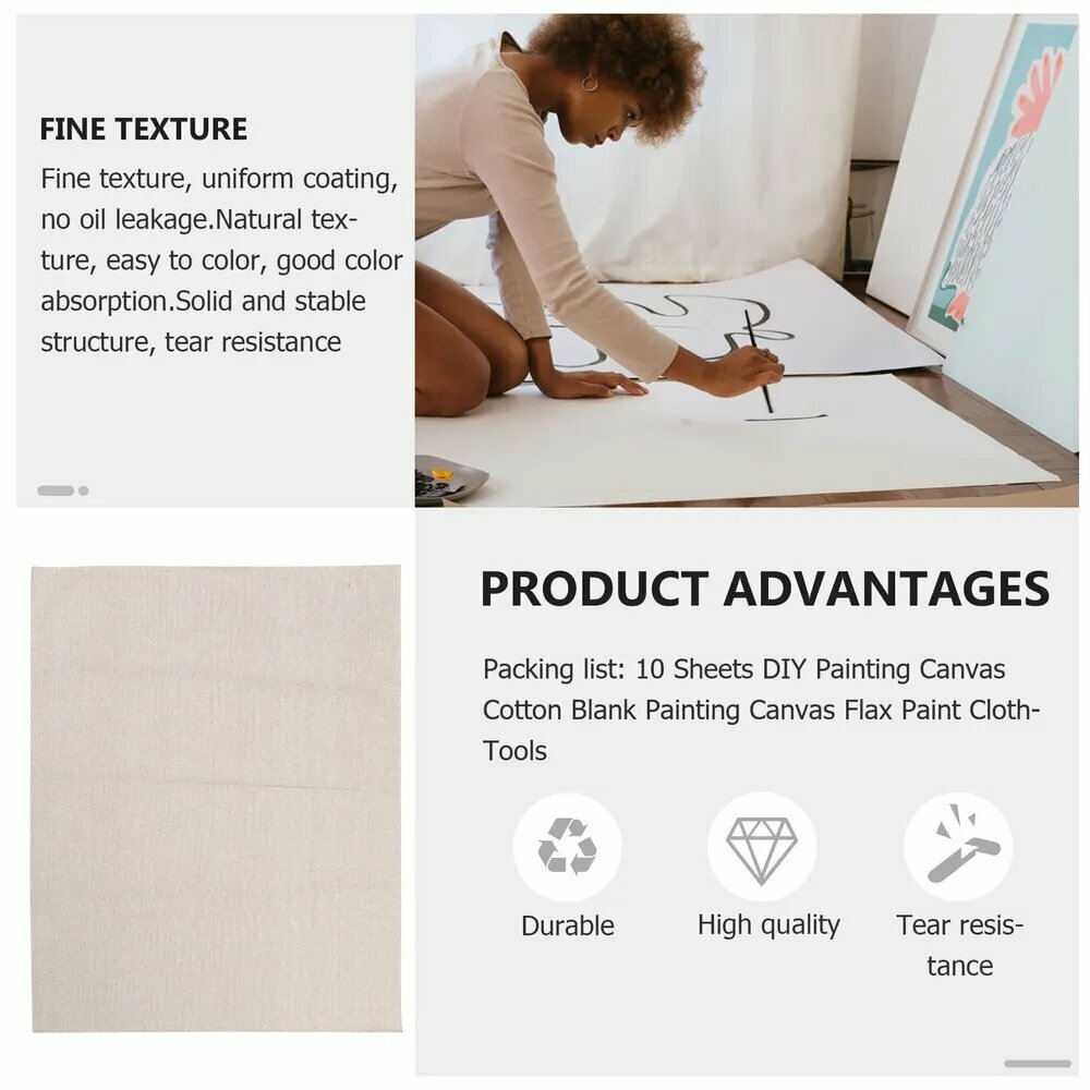 Комплект из 10 листов бежевого полотна из чистого хлопка и льна для масляной живописи