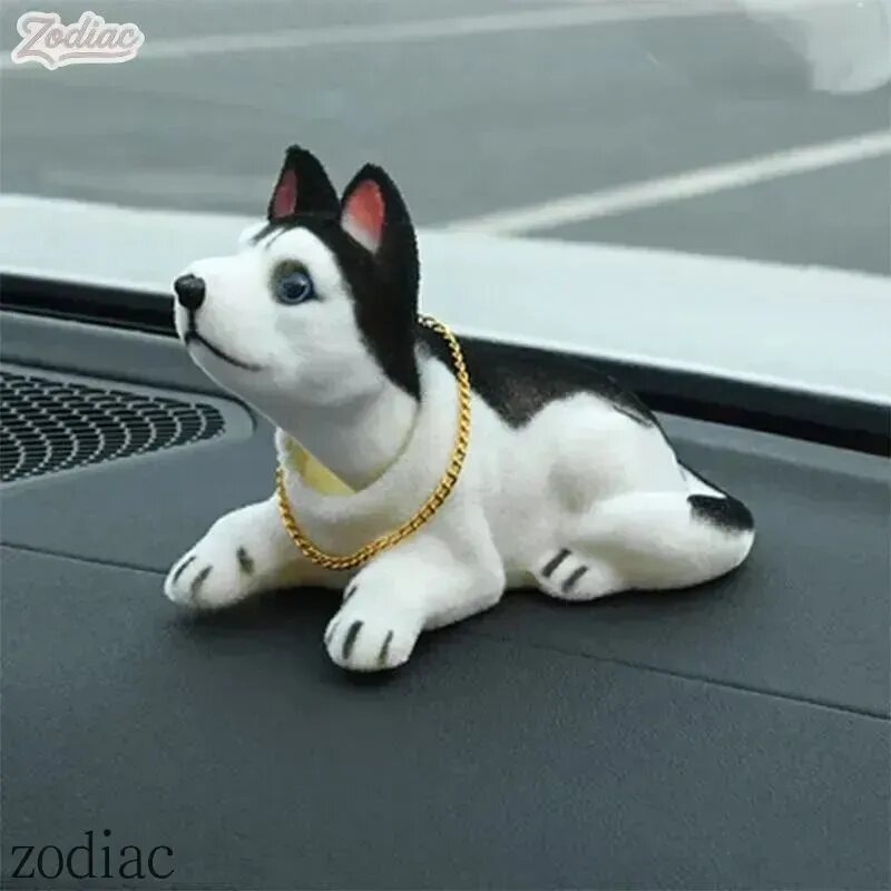 Фигурка декоративная для авто Хаски, длина 14 см, из бархата черного цвета
