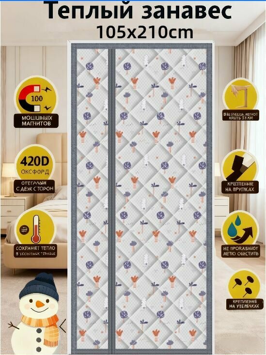 Утепленная магнитная дверная штора боковой вариант открытия