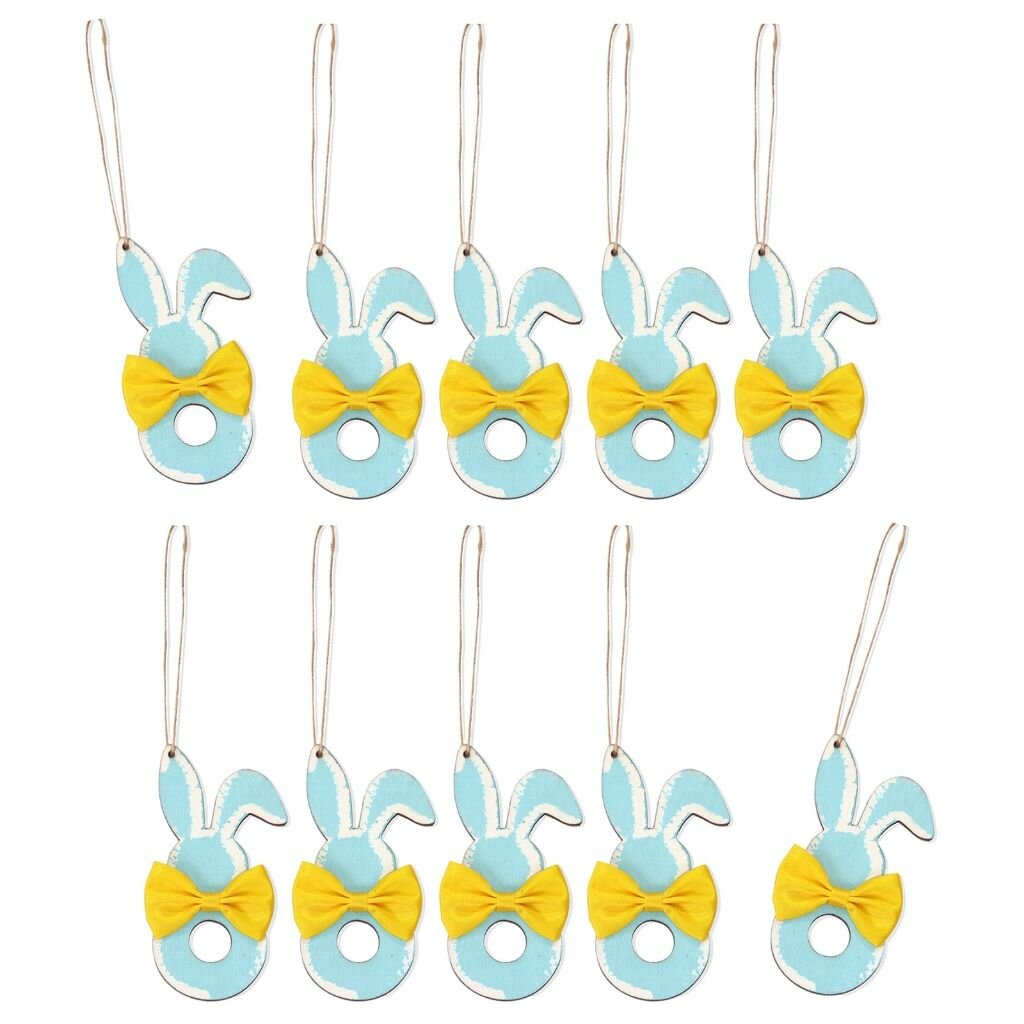 10 шт, Пасхальный деревянный кулон с мультяшным кроликом-Желтый галстук-бабочка, синий кулон с кроликом