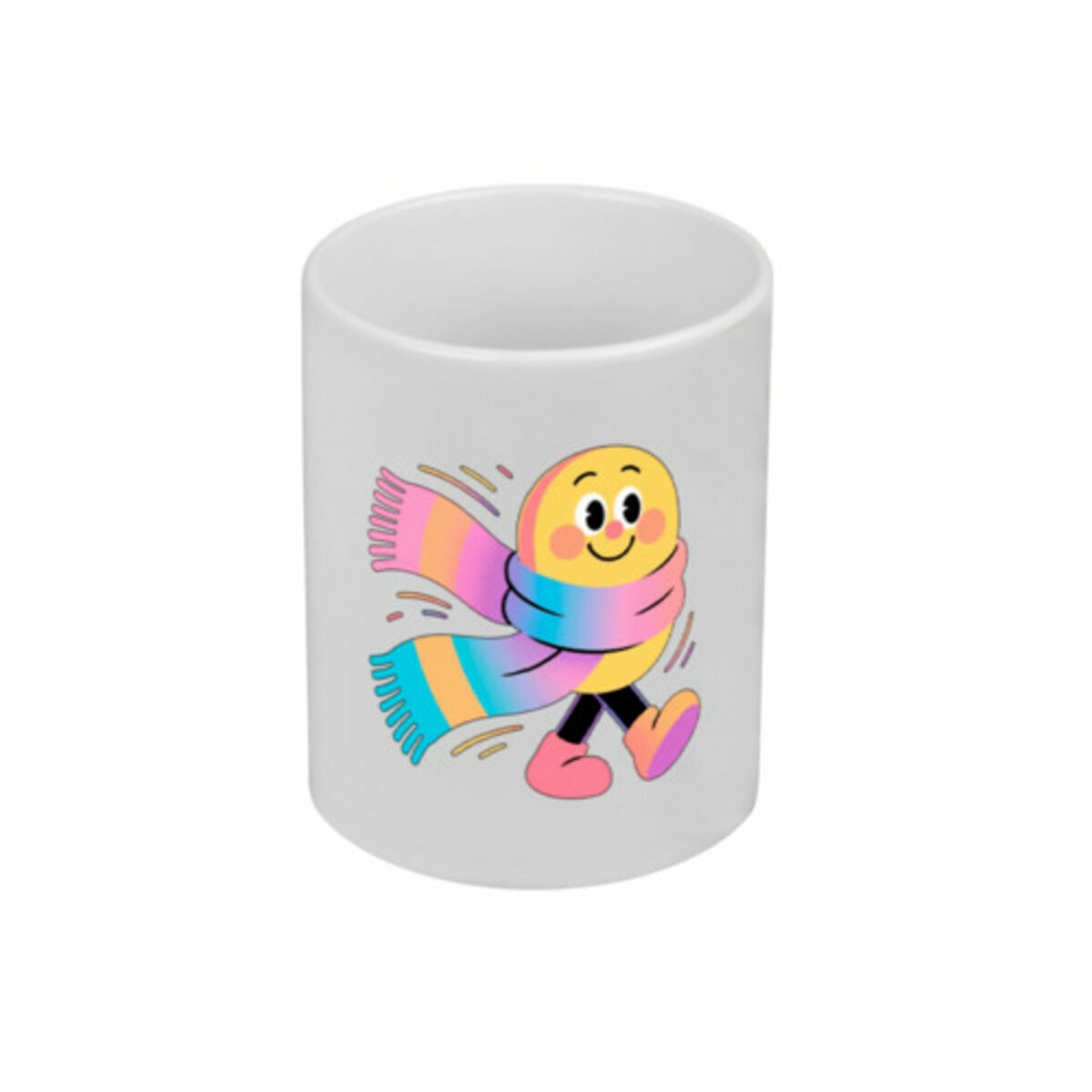 Кружка «Мультяшный смайлик с шарфом и сапогами» (белый)