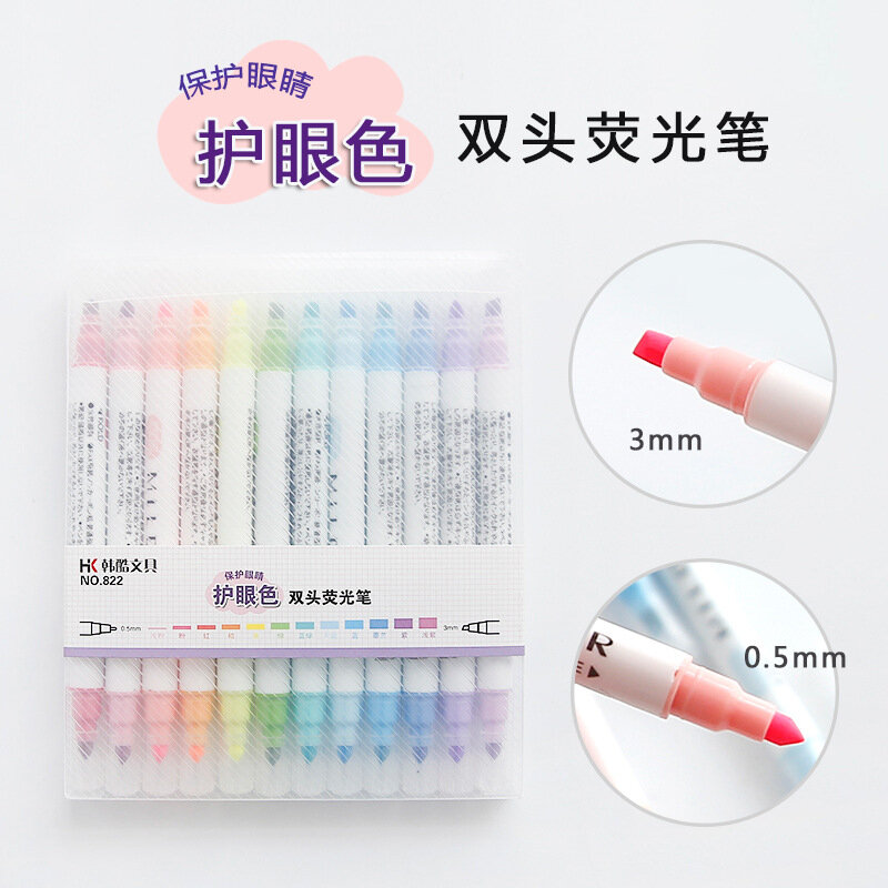 Маркерный Highlighter Hanku 822 12 цветов для студентов маркер с косым наконечником маркер для граффити двусторонний маркер 12 цветов