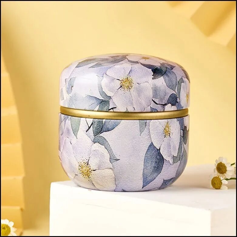 Чайница с цветочным принтом, 1 шт. Жестяная банка для хранения чая, синяя, подарочная упаковка, для кухни