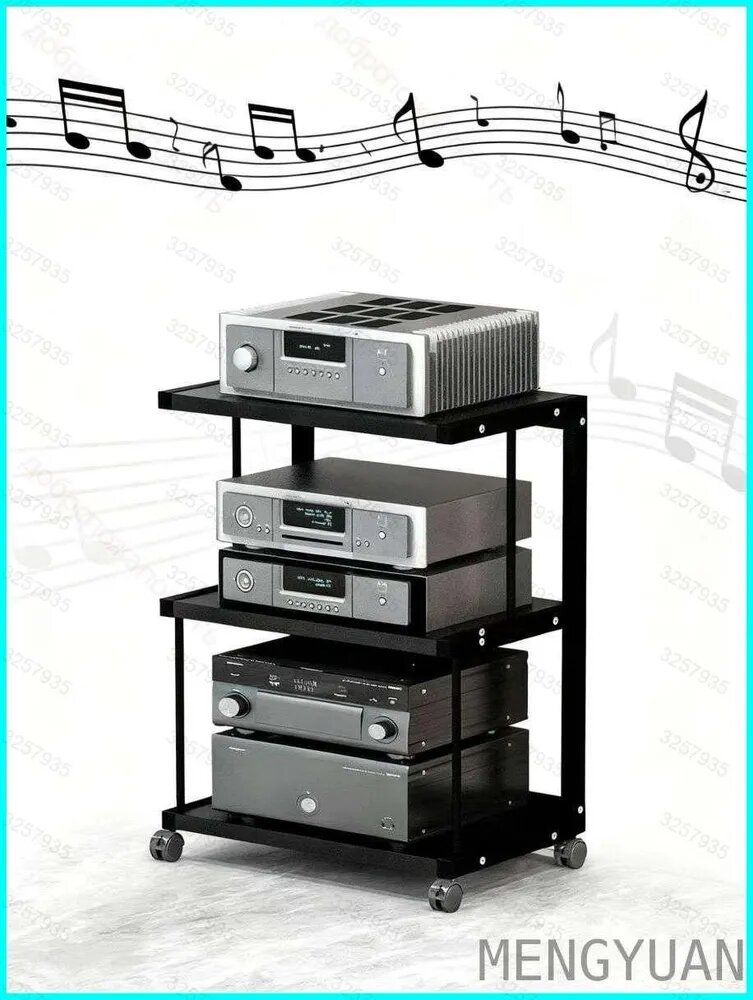 Стойка Для Hi Fi Аппаратуры 3 Этажа, 50x40x70cm, металлическая, для AV-компонентов, черная