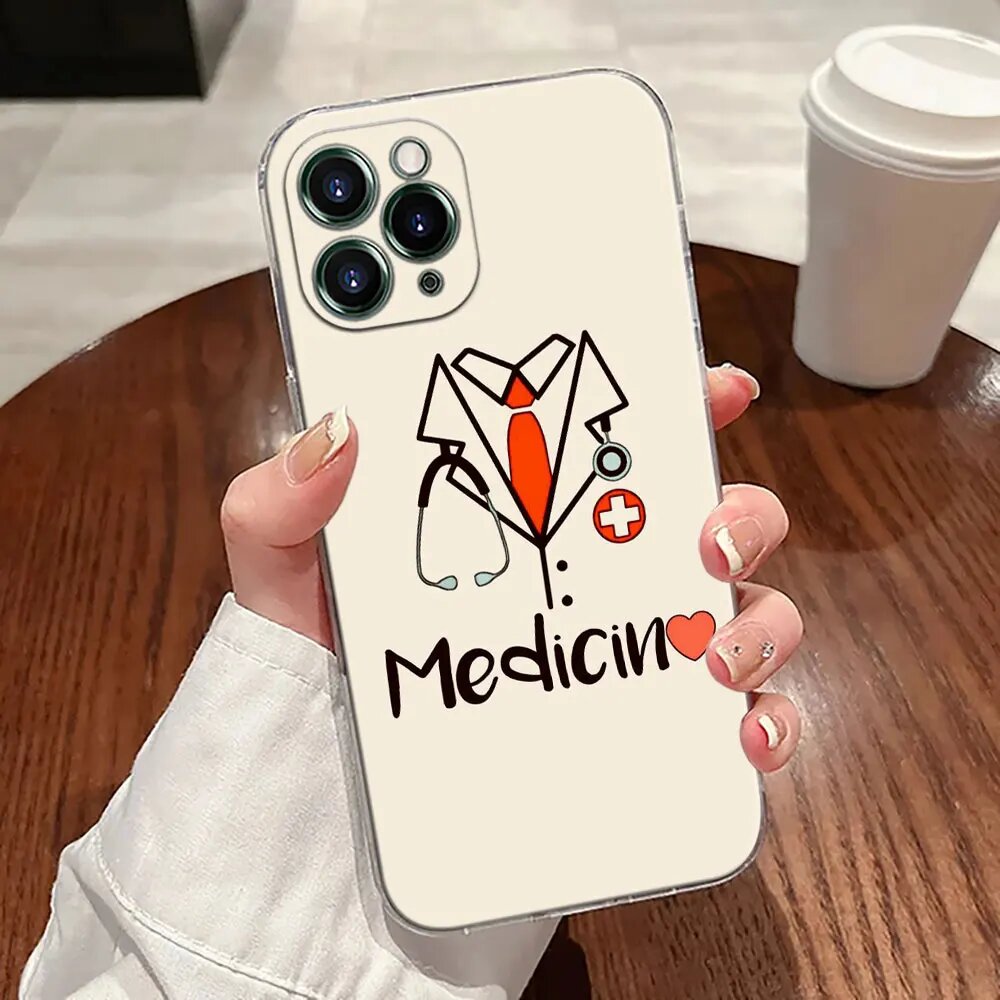 Прозрачный чехол для Apple iPhone 17, 16, 15, 14, 13, 12, 11 Pro Max, 16 Plus, 16E, 17 Air с дизайном «Медицинская тематика: Сестра, медицина, здоровье, сердце»