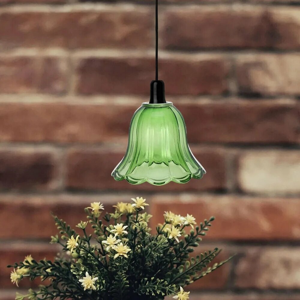 Зелёный декоративный стеклянный абажур с цветочным рисунком для настенного светильника