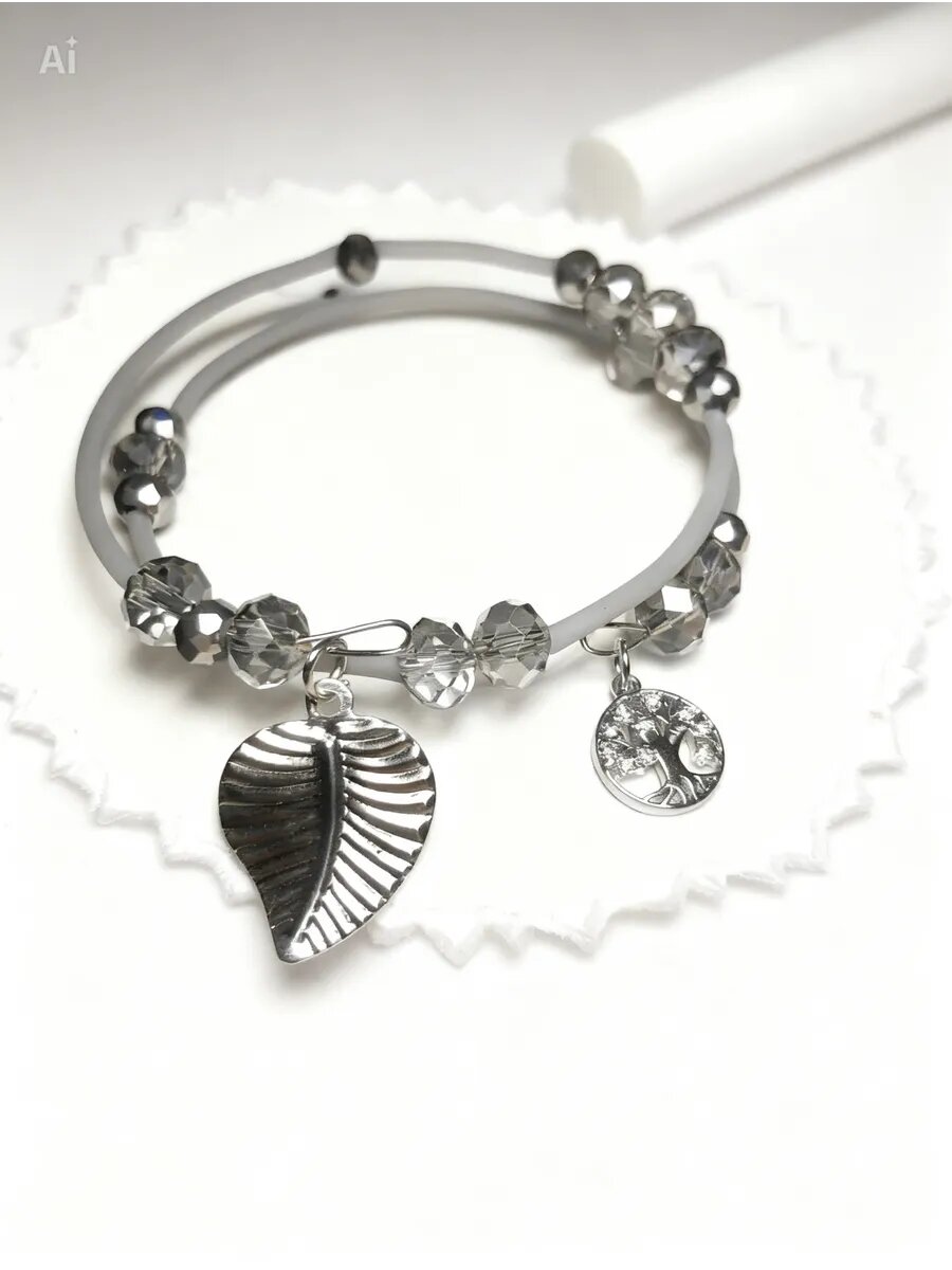 Незамкнутый браслет, стекло, бисер