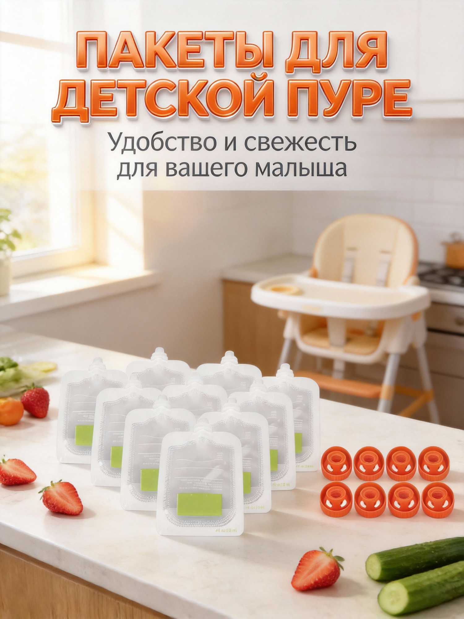 Пакеты для детского пюре, ручное наполнение и хранение 10 шт из пищевого пластика можно мыть в посудомойке и замораживать