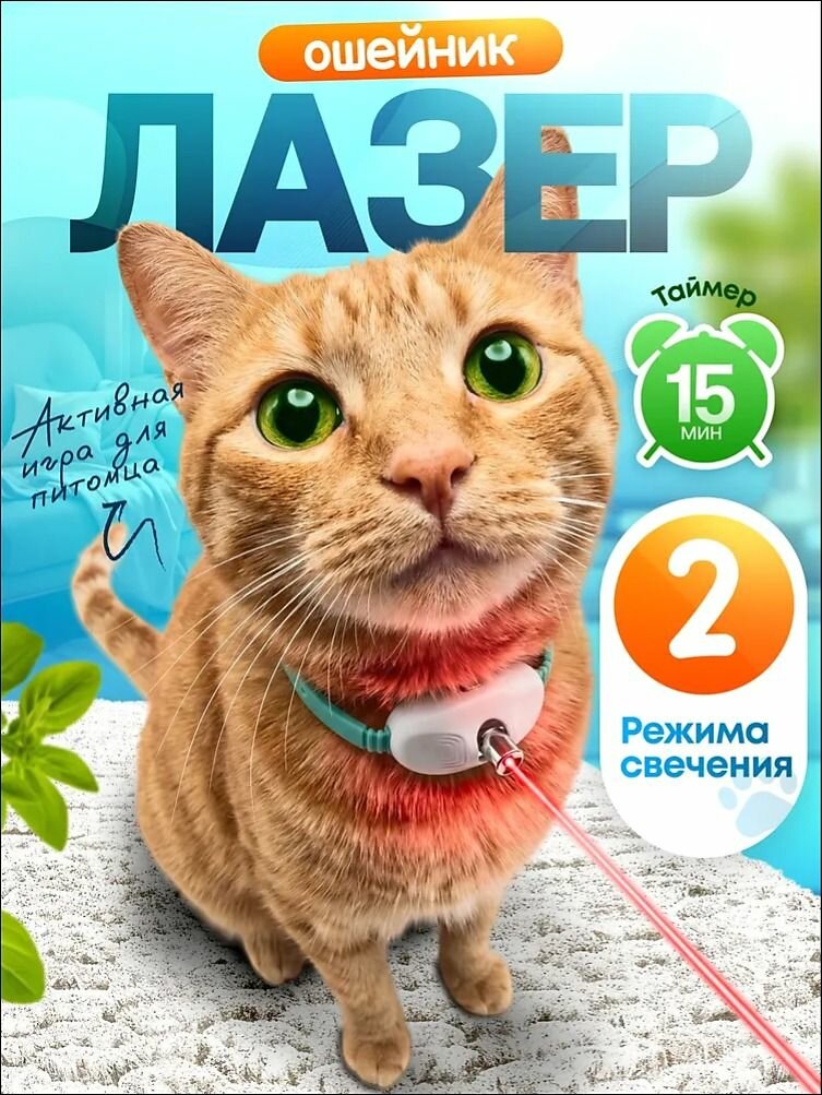 Ошейник-игрушка "Лазерная указка", для кошек/собак, для самостоятельных и активных игр, зеленый