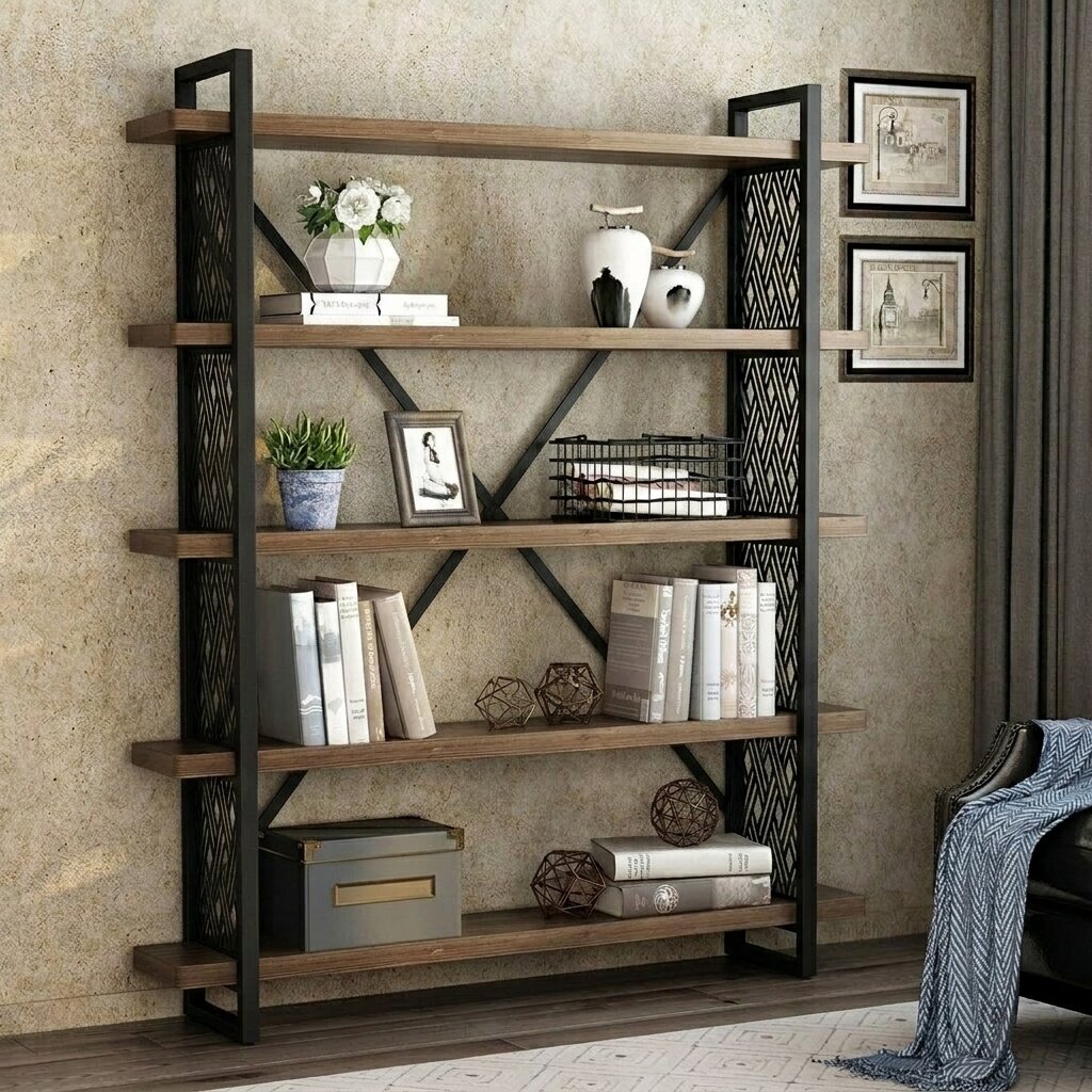 Стеллаж Русский Кузнец Лофт, открытый, металл/дерево, 130см x 36см x 180см