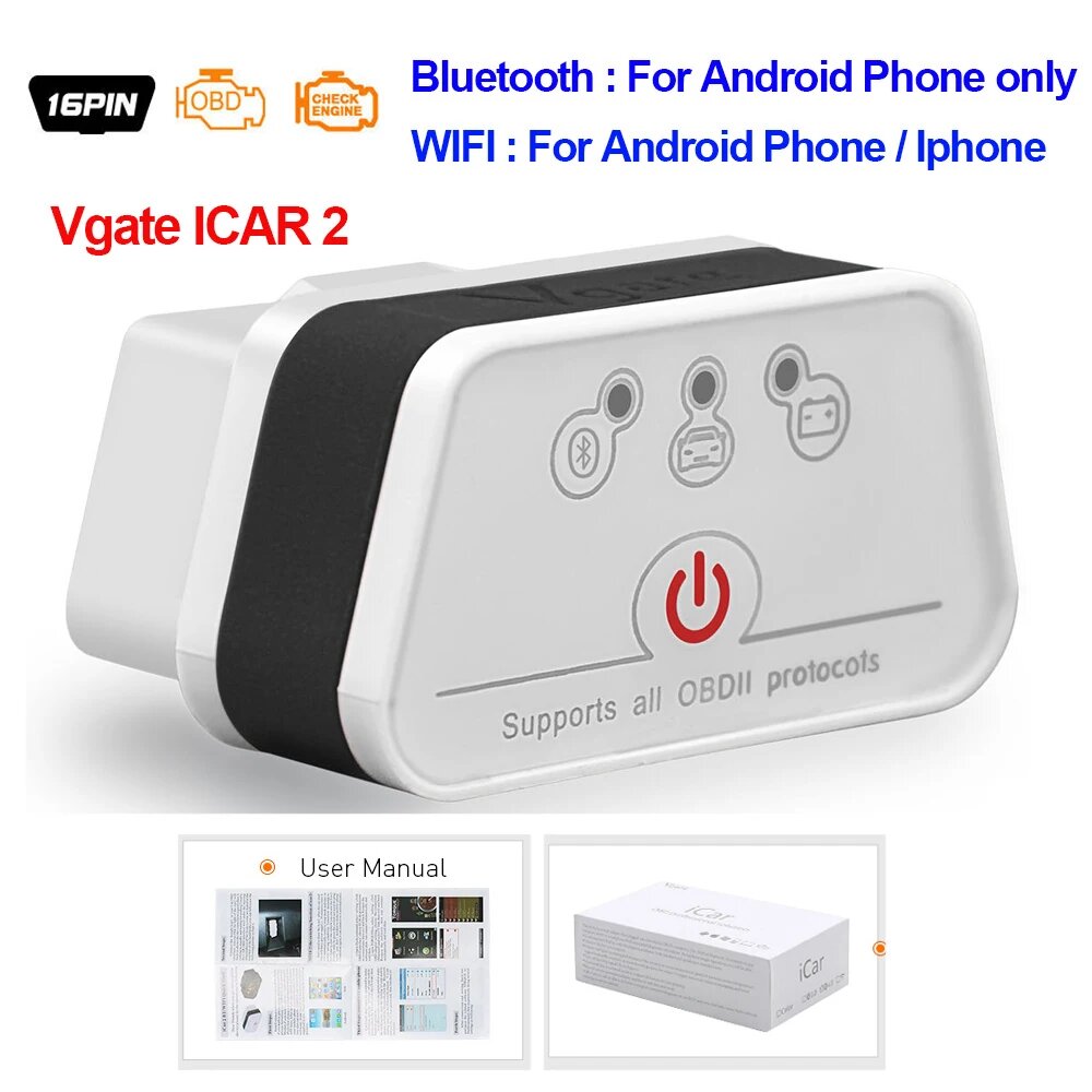 Vgate iCar2 Bluetooth OBD2 сканер, черный, Type 6
